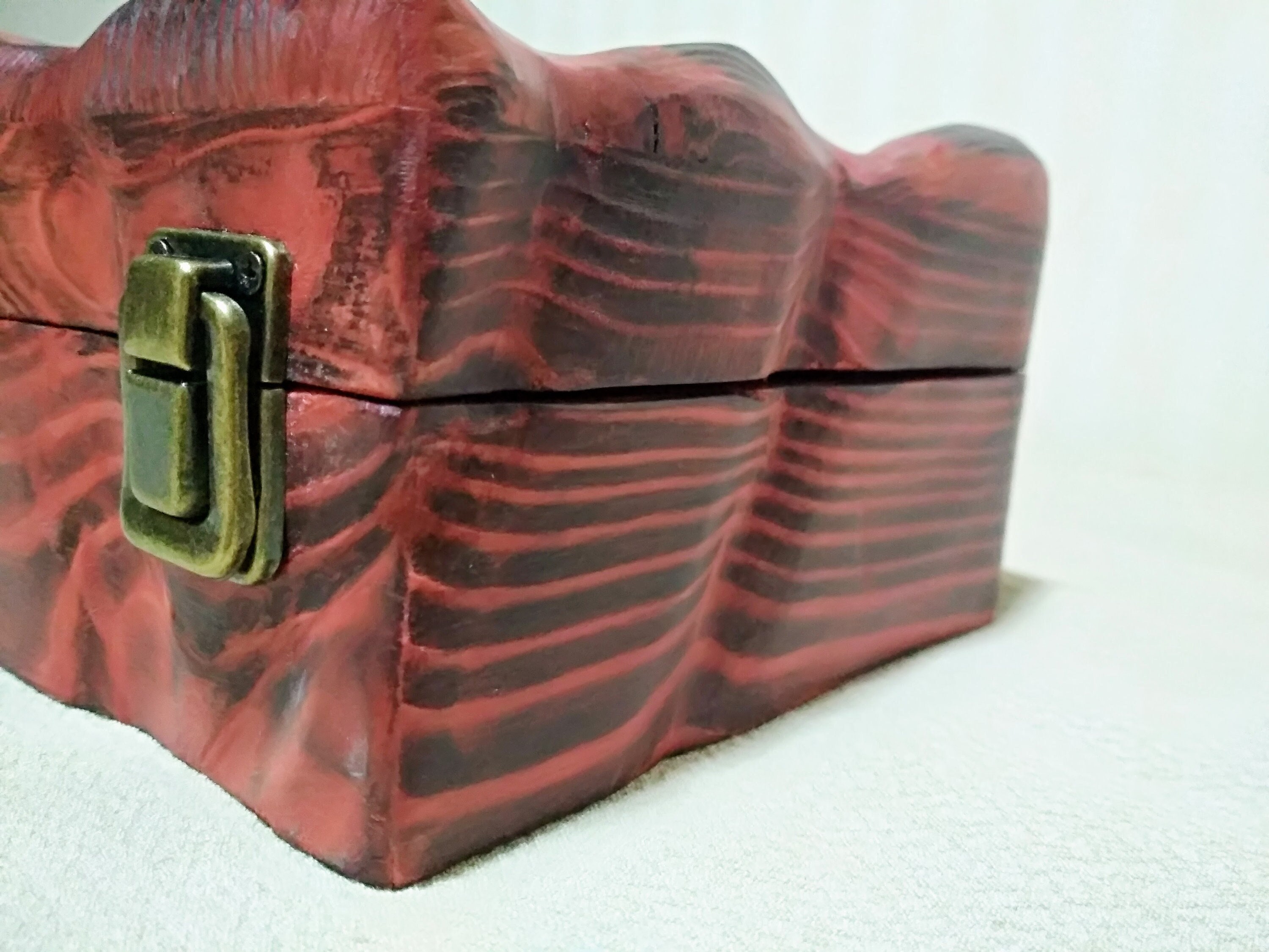Handmade Figured Pine Wood Box. Red and Black Wood Jewelry Box. Fancy ...