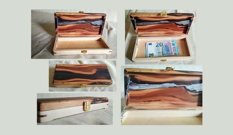 Handcrafted Burl Wood and Epoxy Resin Jewelry Keepsake Box, Bill Check ...