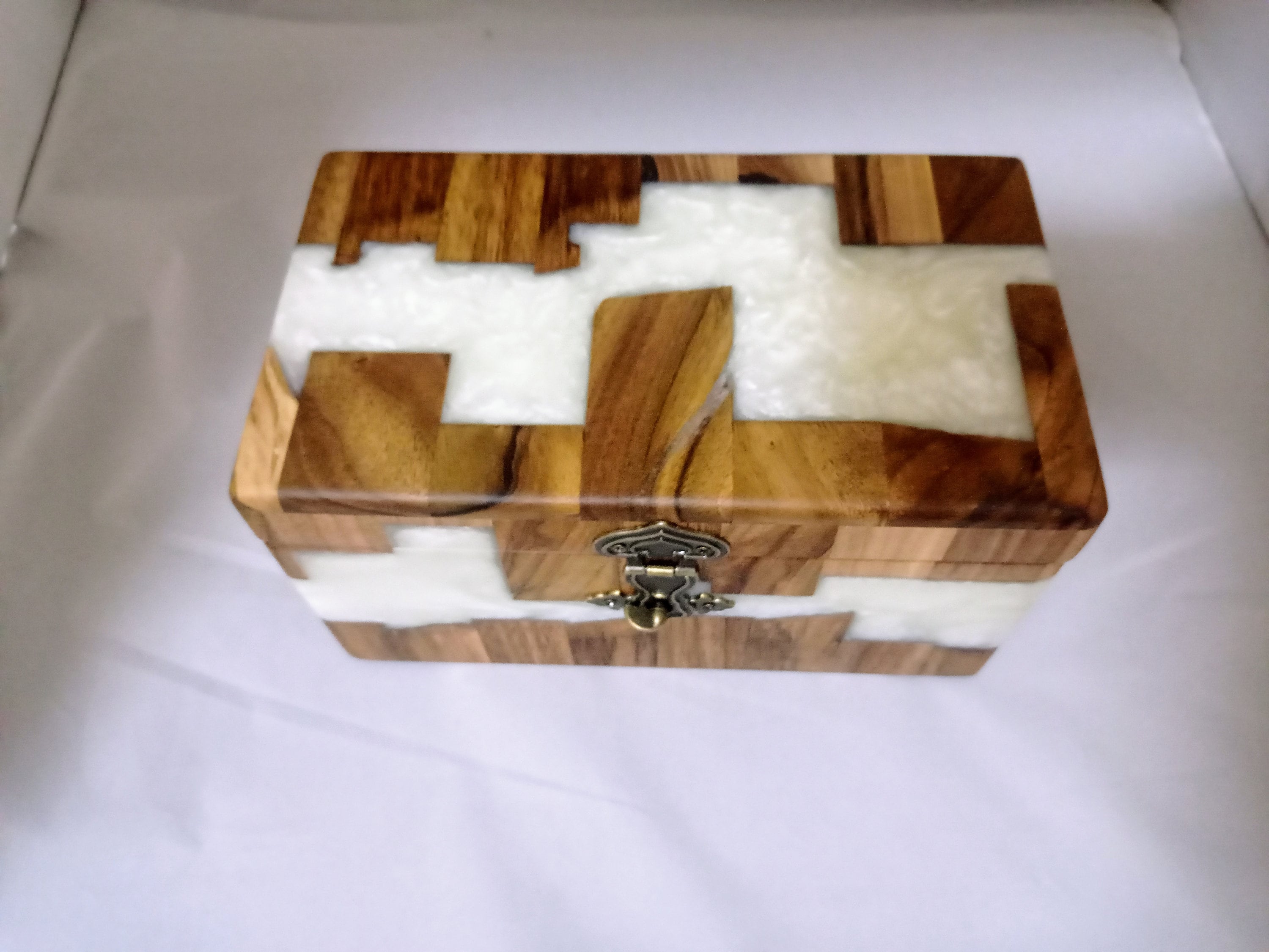 Handmade Walnut Wood and Epoxy Resin Box in Patchwork Style, Fancy ...