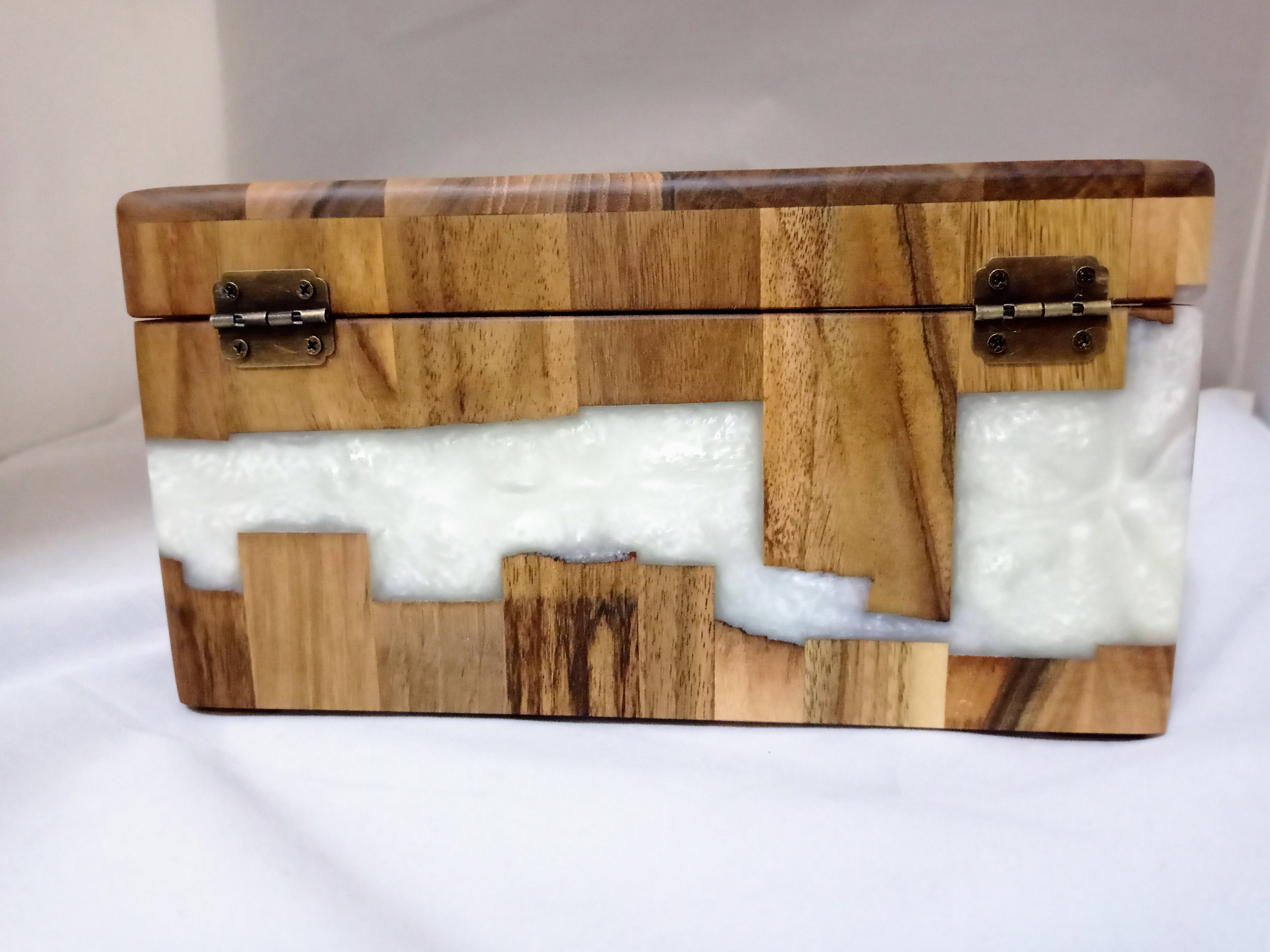 Handmade Walnut Wood and Epoxy Resin Box in Patchwork Style, Fancy ...