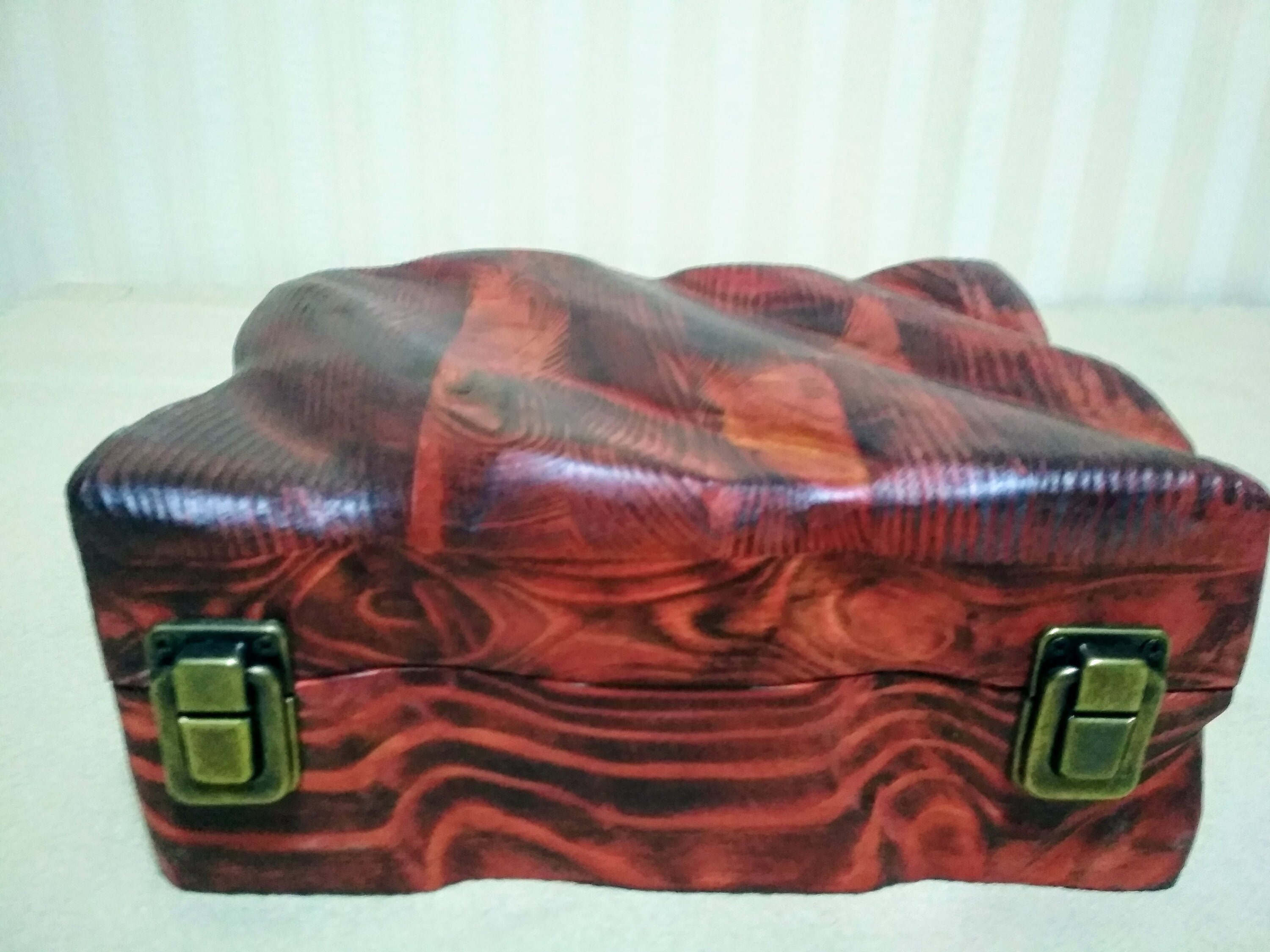 Handmade Figured Pine Wood Box. Red and Black Wood Jewelry Box. Fancy ...