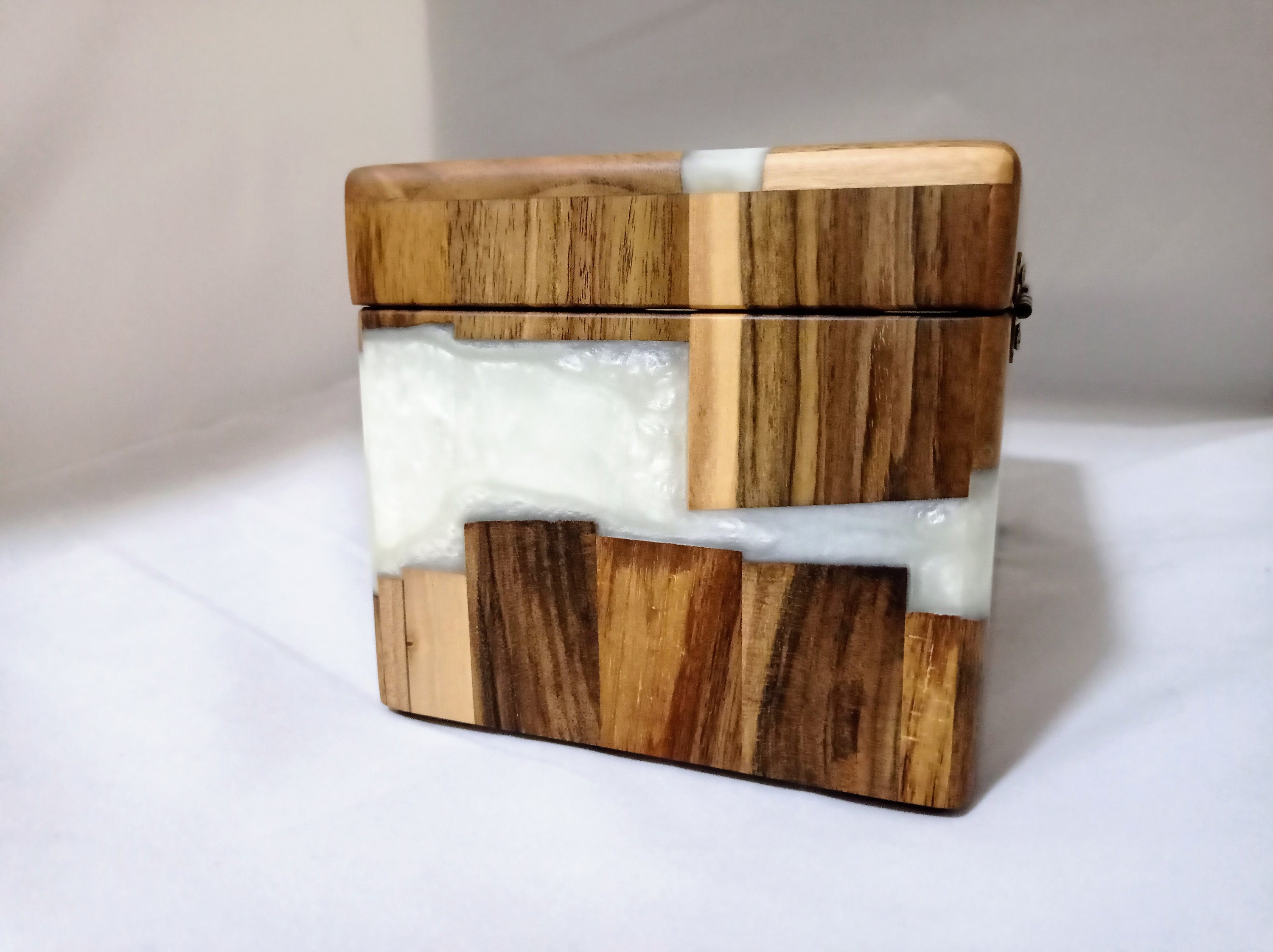 Handmade Walnut Wood and Epoxy Resin Box in Patchwork Style, Fancy ...