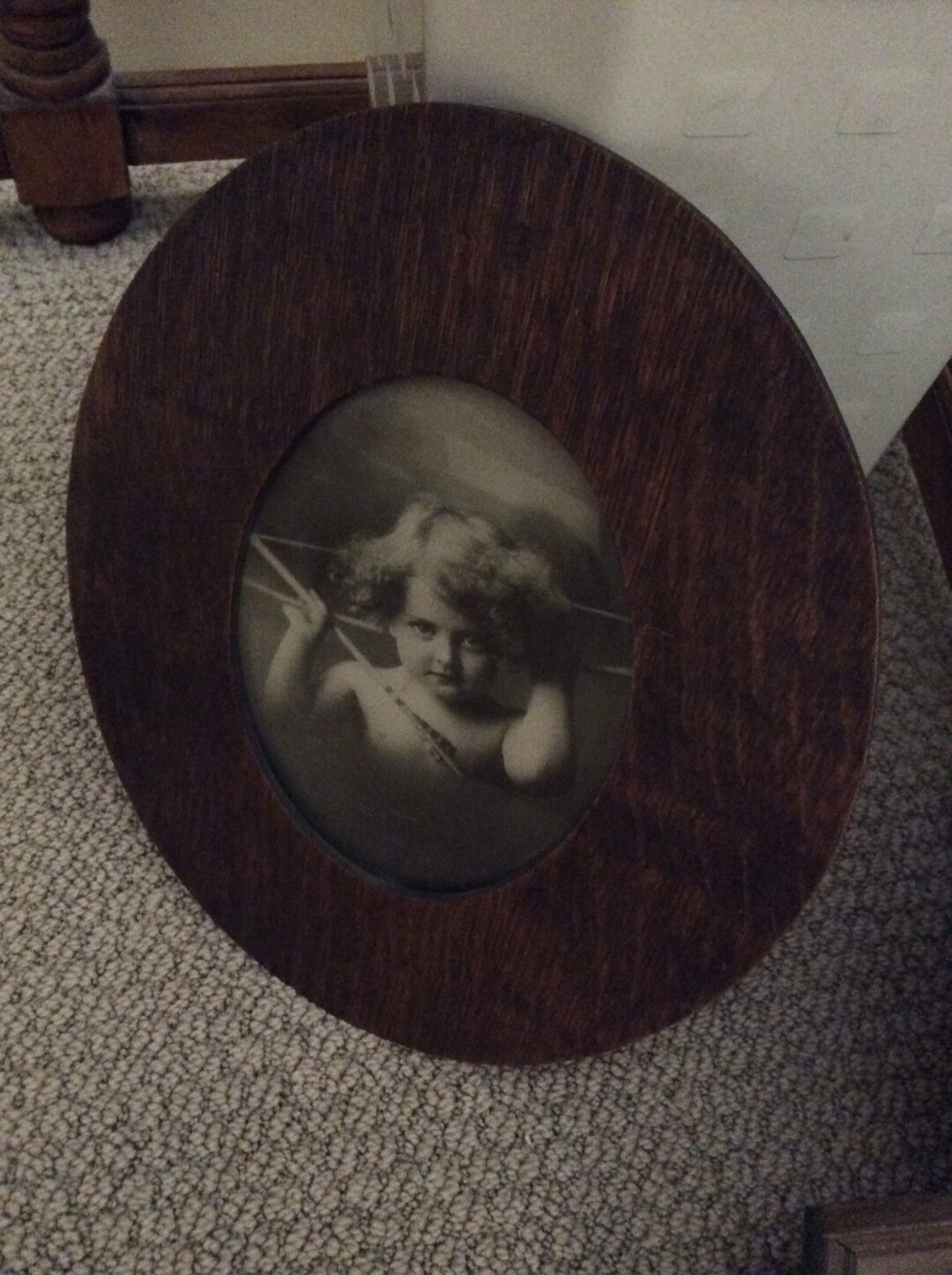 Cupid Awake in Oval Wood Frame. - Etsy