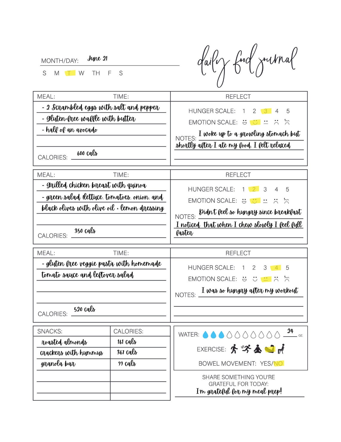 Mindful Eating Journal Printable, Intuitive Eating Journal, Daily Food ...