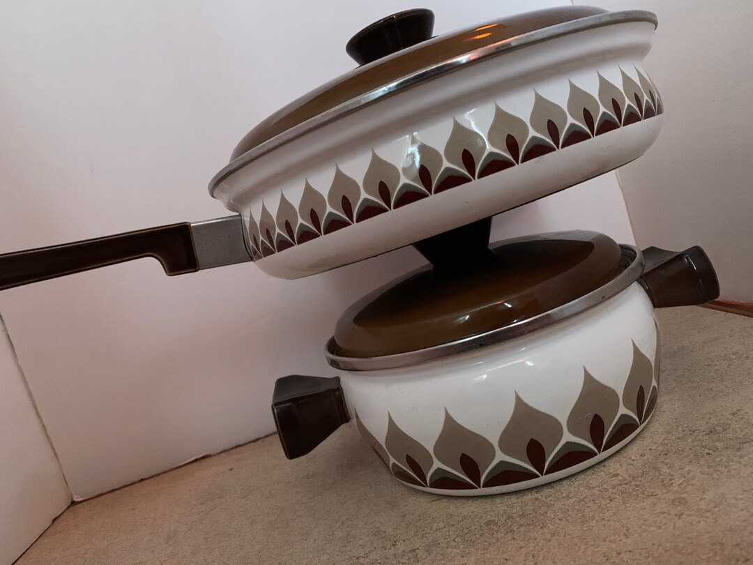Mid Century Modern Enamelware Set Baumann Germany Enamel Skillet and ...