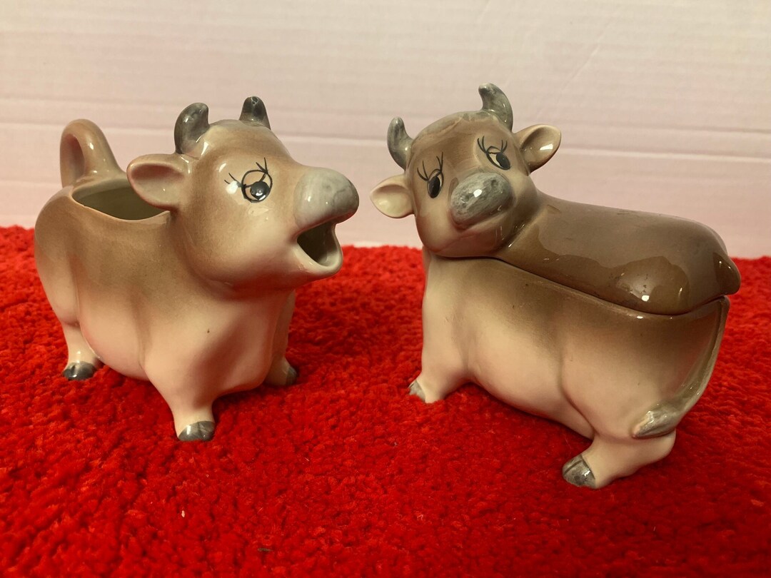 Vintage Otagiri Cow Creamer and Sugar Set Cute Cow Kitchen Ware Hand ...