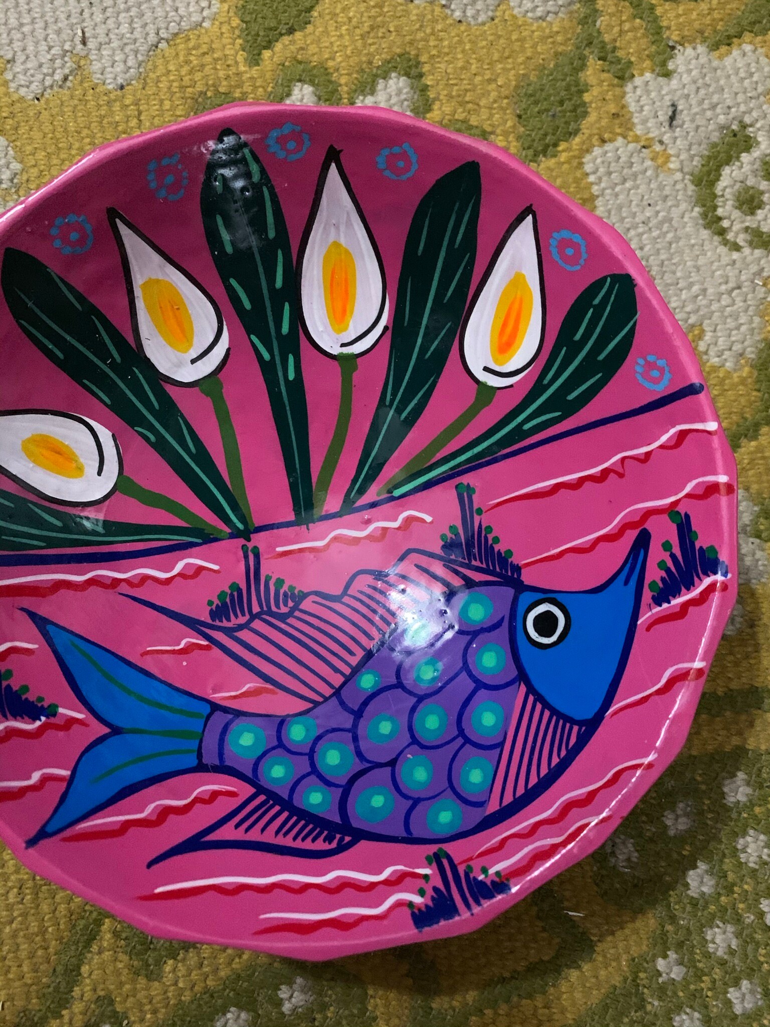 Vintage Mexican Batea Style Bowl Hand Painted Folk Art Bowl | Etsy