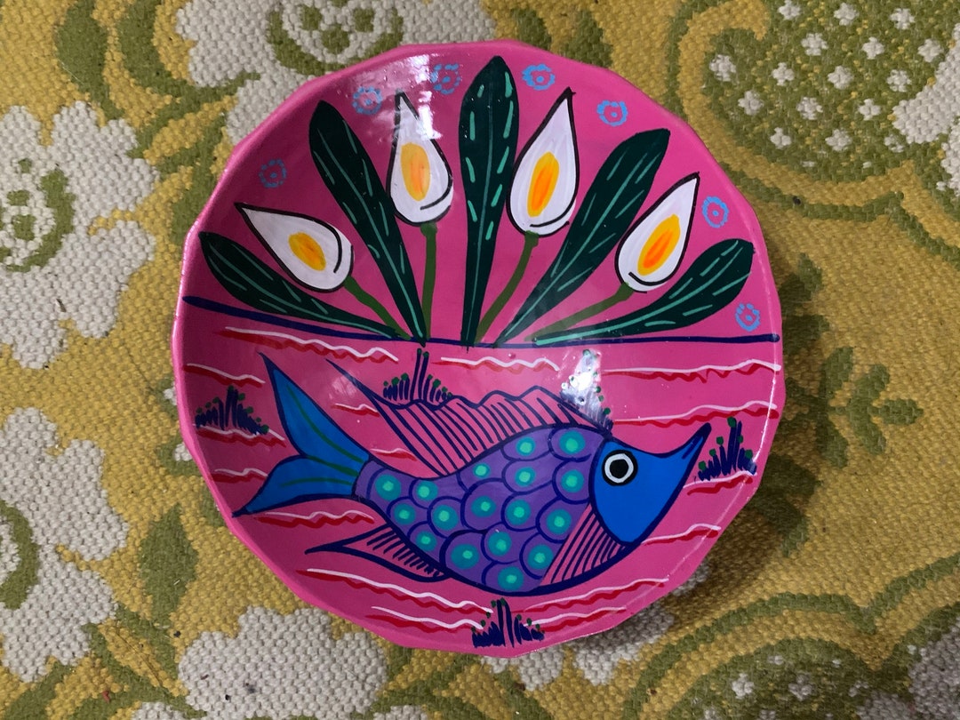 Vintage Mexican Batea Style Bowl Hand Painted Folk Art Bowl - Etsy