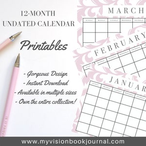 12-month Undated Calendar Printables - Instant Download - A4, A5, US ...