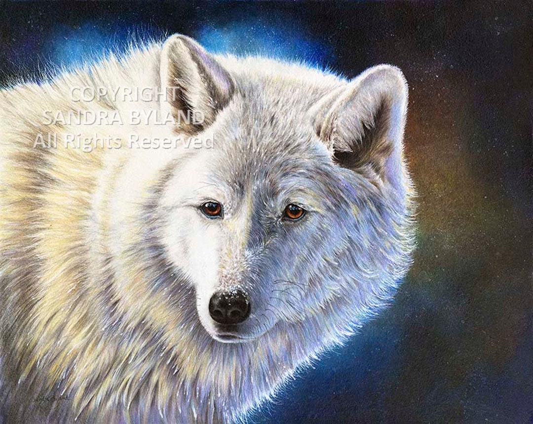 WHITE WOLF ART Print White Wolf Art Print Wildlife Canvas Painting ...
