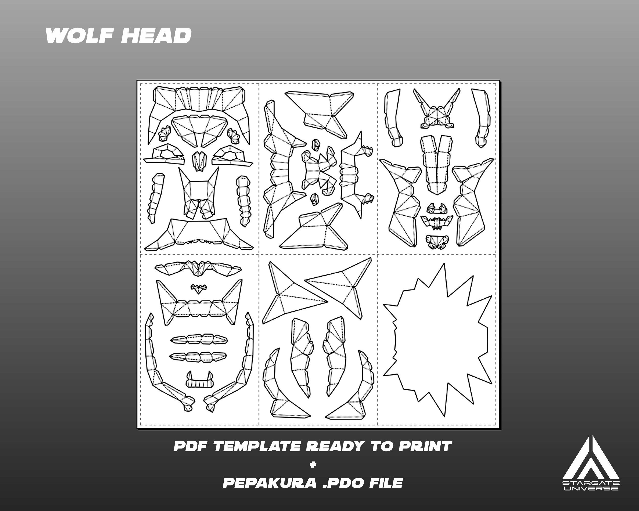 Plantilla Cabeza de Lobo Pepakura . DOP .PDF Archivos Descarga ...