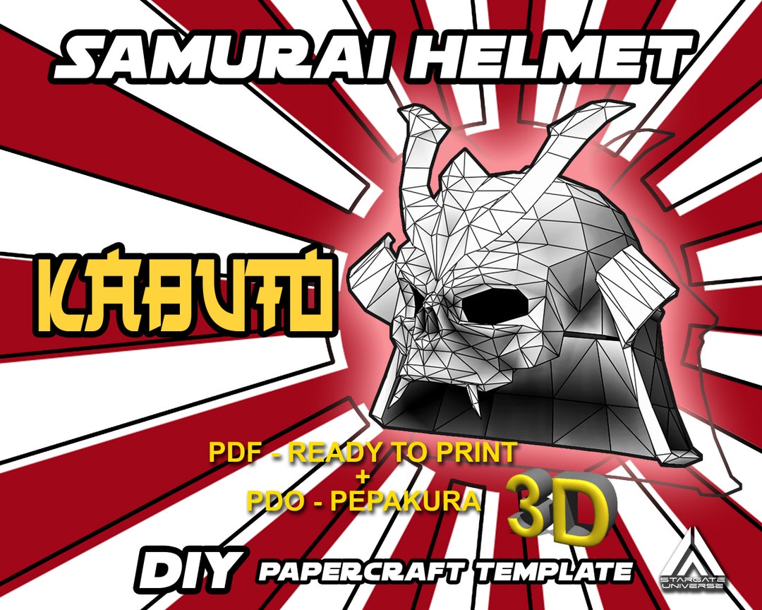 Samurai Helmet Kabuto Template for Cosplay Pepakura .PDO .PDF Files Instant Download Pattern ...
