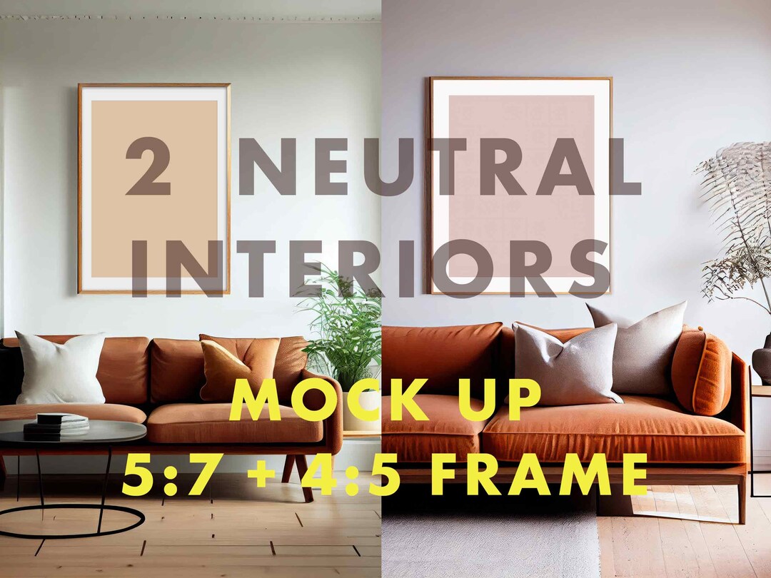 Neutral Elegant Interior Living Room Frame Mock Up. Set of 2. Digital ...