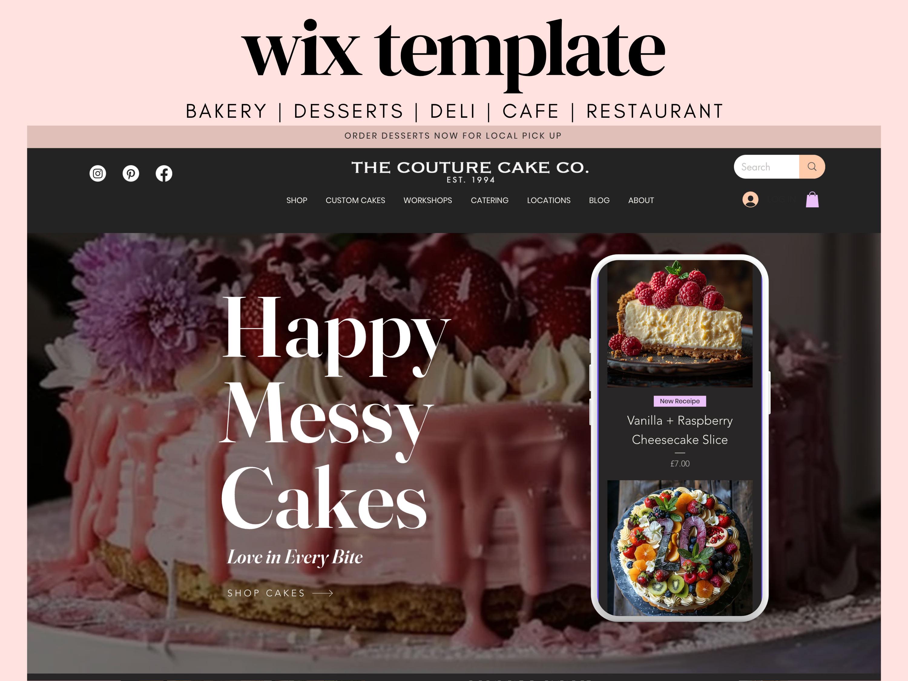 Cake Website Wix Template for Bakery Pastry Shop Website Design, Wix ...