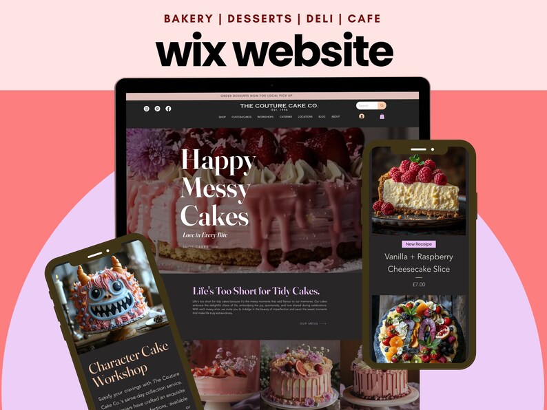 Cake Website Wix Template for Bakery Pastry Shop Website Design, Wix ...