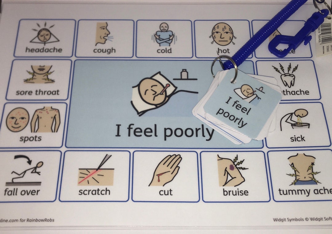 I Feel Poorly/sickness Visual Keyring & Communication Mat ASD ADHD SEN ...
