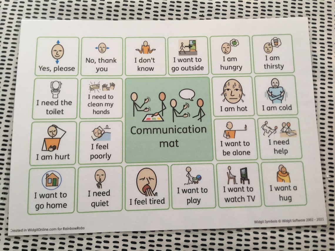 Communication flash cards on a keyring & communication mat set | Etsy