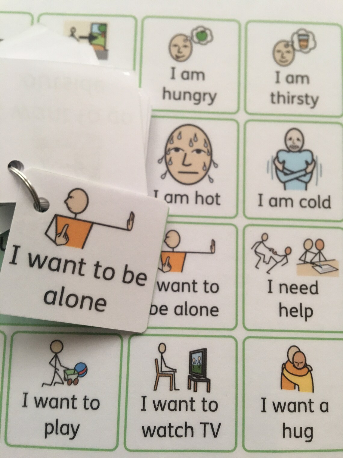 Communication flash cards on a keyring & communication mat set | Etsy