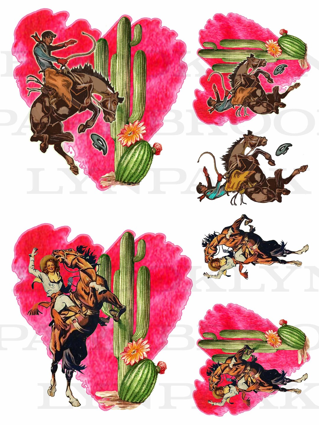 Valentine Heart Bundle, Cowboy, Cowgirl, Western Art Print, Decoupage ...