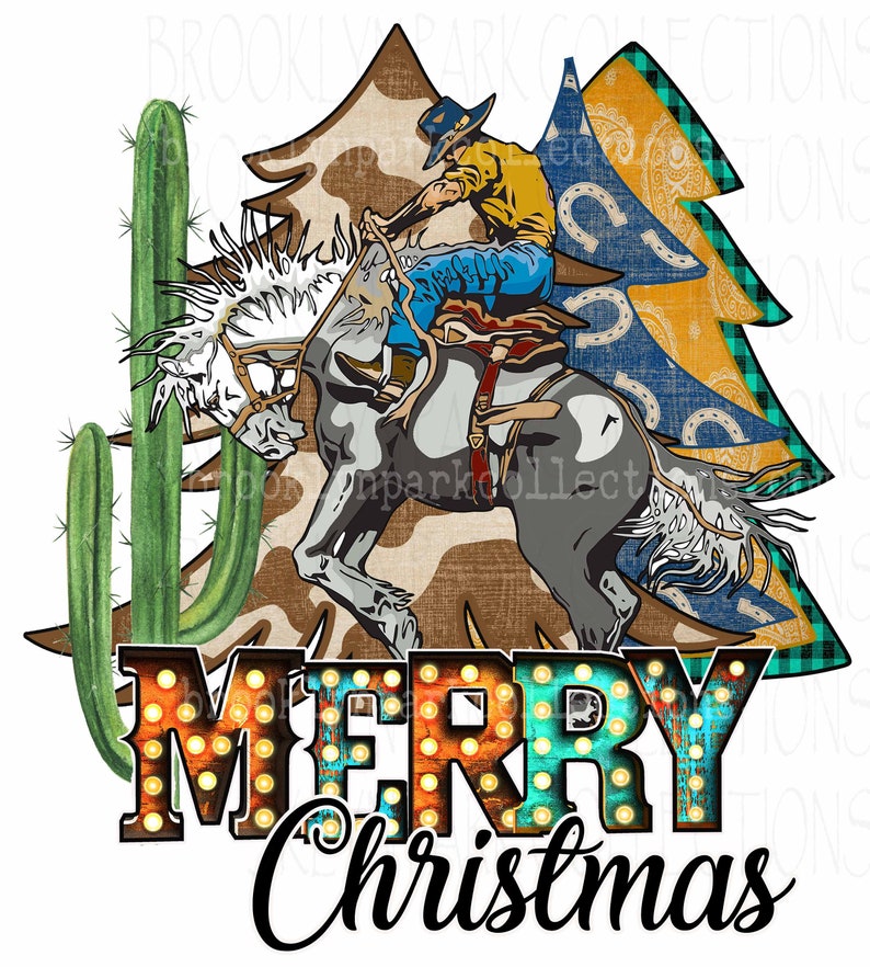 Merry Christmas Rodeo Cowboy Marquee SUBLIMATION TRANSFER | Etsy