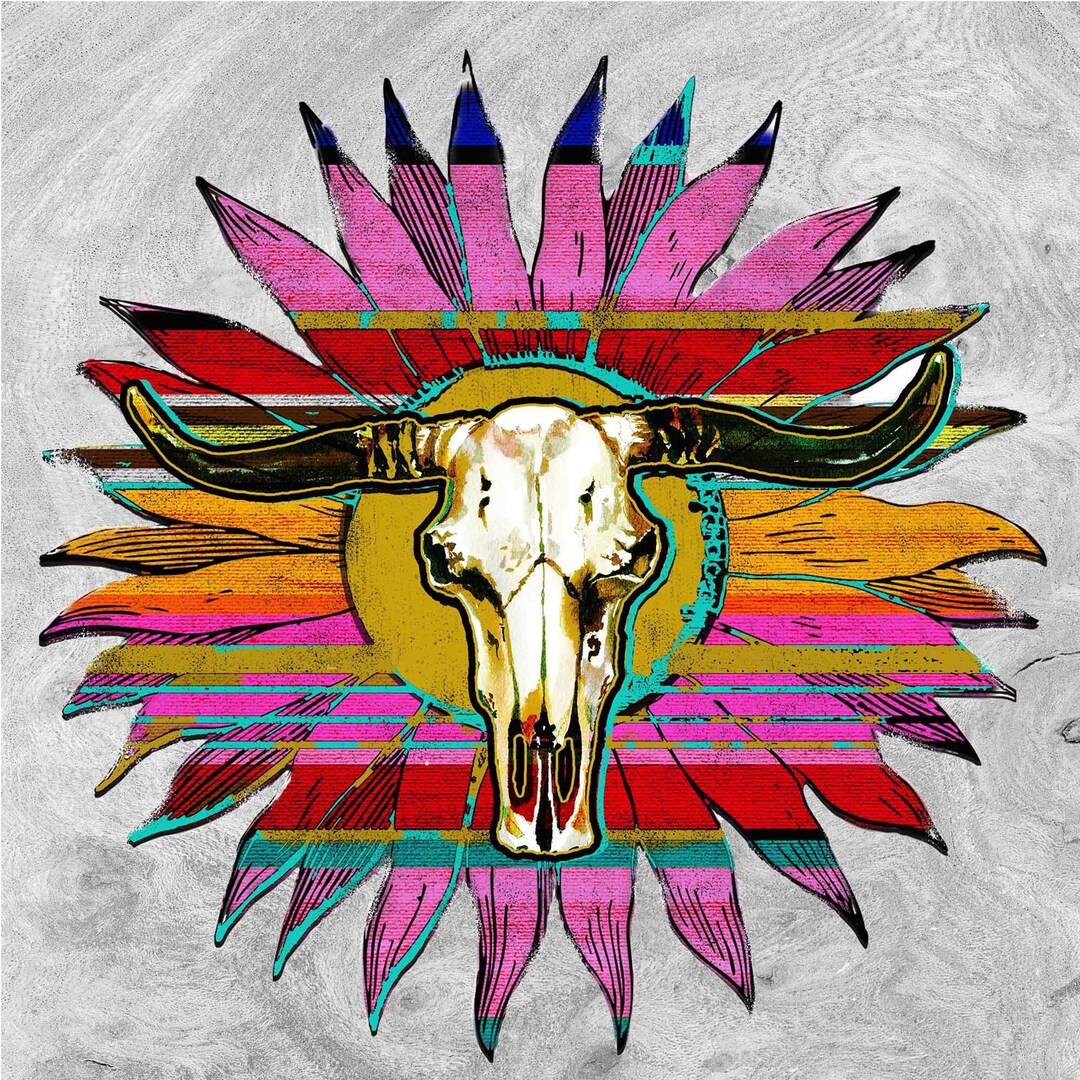 Sunburst, Aztec Art, Bull Skull, SUBLIMATION TRANSFER, Ready to Press ...