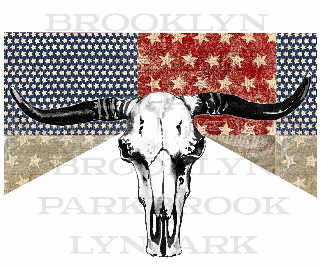 Rustic American Flag, Bull Skull Art, SUBLIMATION TRANSFER, Ready to ...