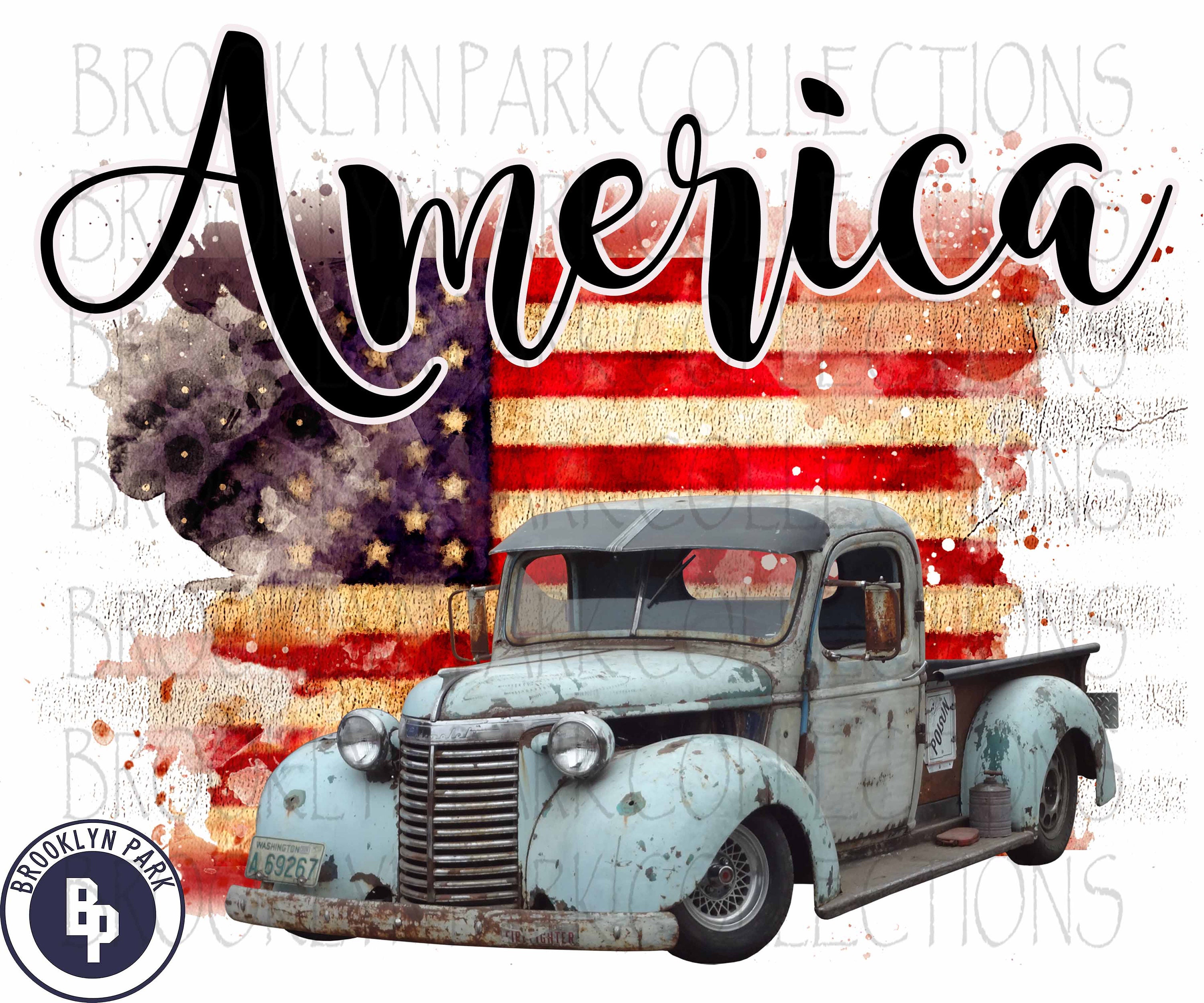 Watercolor America Flag American Vintage Truck SUBLIMATION | Etsy