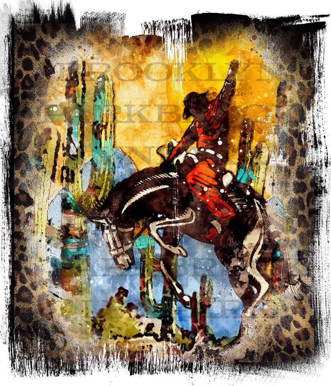 Grunge, Rodeo, Cowboy, Bucking Horse, Cactus, SUBLIMATION TRANSFER ...