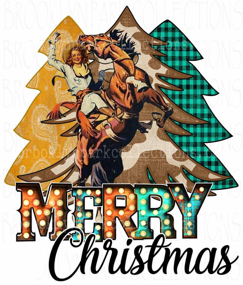 Merry Christmas Rodeo Cowgirl Marquee SUBLIMATION TRANSFER - Etsy