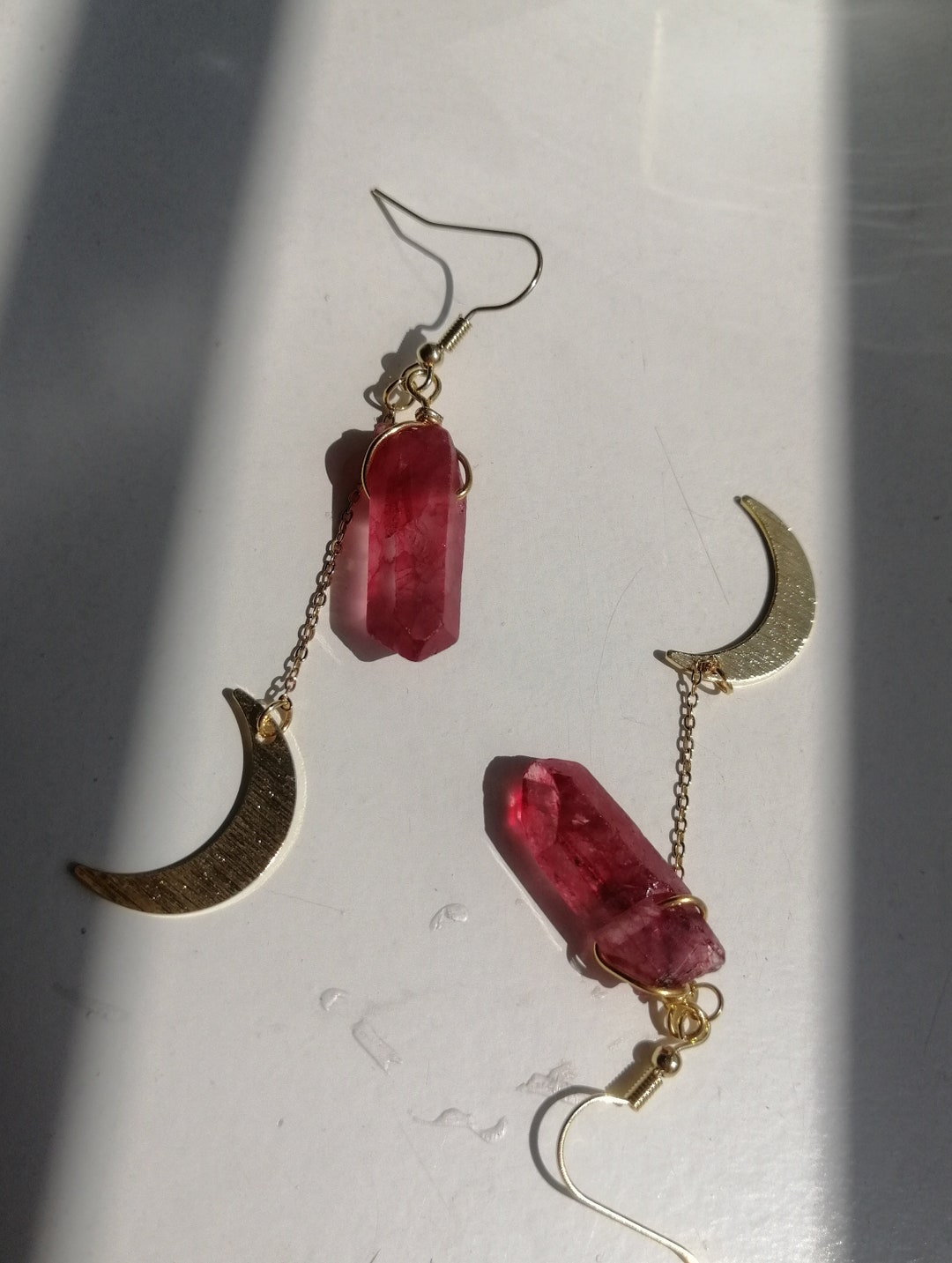 Gold Moon Red Crystal Earrings - Etsy