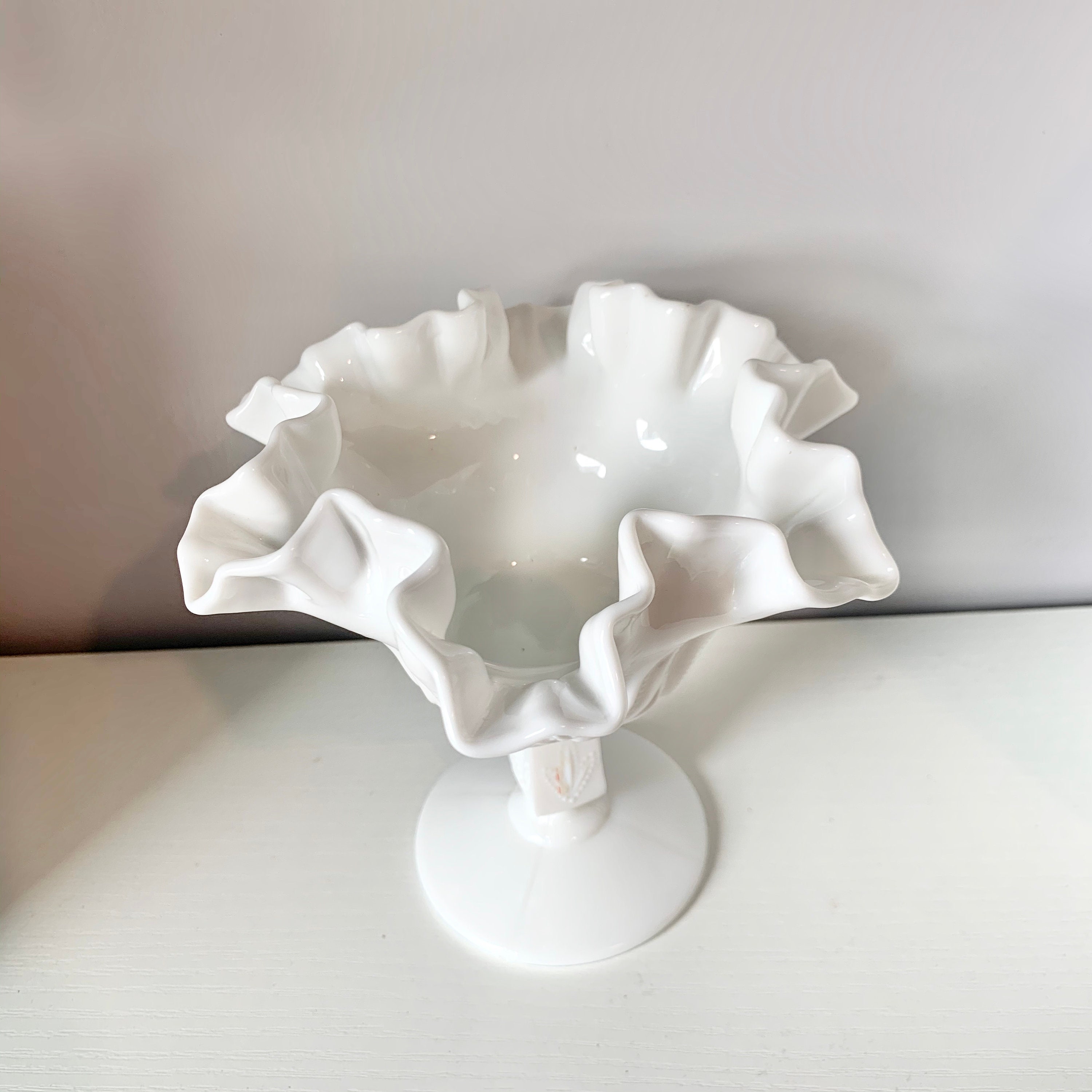 Fenton Cactus/ Lotus Flower Ruffled Milk Glass Pedestal - Etsy