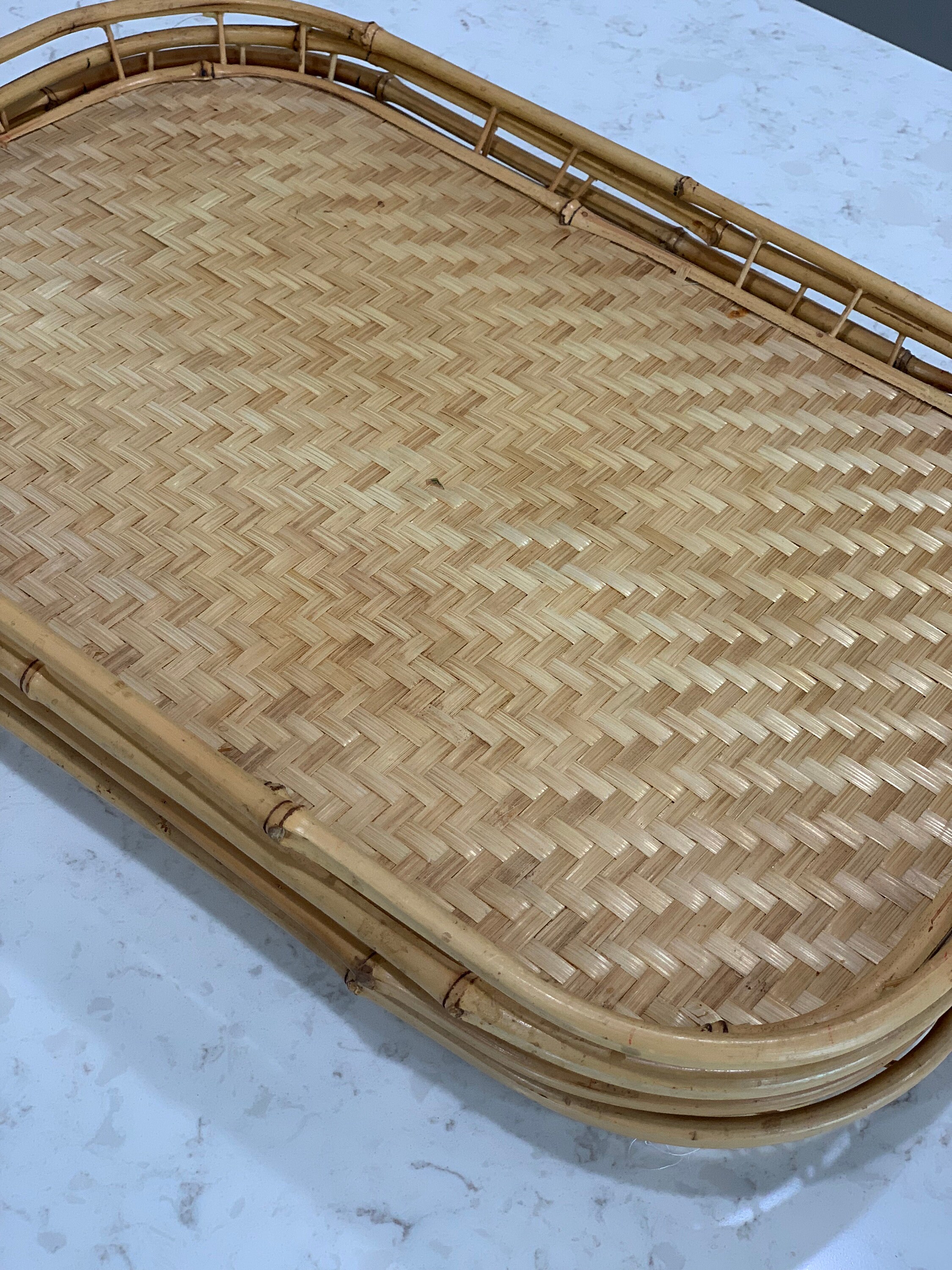 Vintage Bamboo & Wicker Serving Tray Rattan Decorative Serving Tray ...