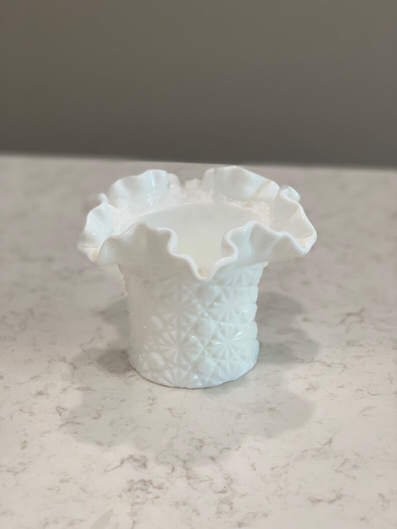 Milk Glass Fenton Daisy and Button Patterned Ruffle Top Hat - Etsy
