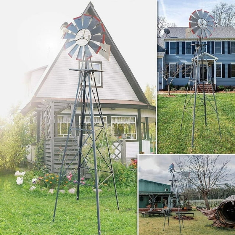 Windmill 8FT Weather Resistant Garden / Yard Metal Ornamental Wind Mill ...