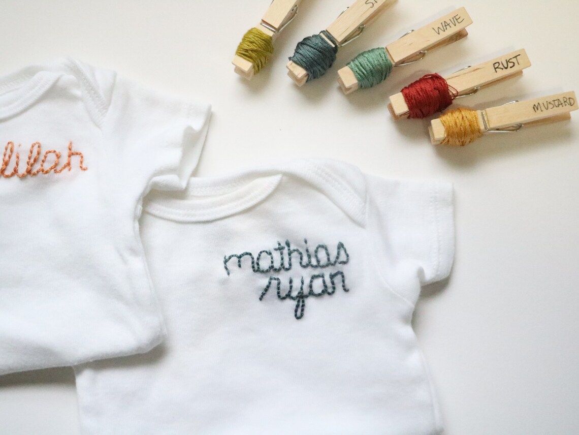 Hand Embroidered Baby Onesie - Pregnancy Announcement, Name Reveal ...