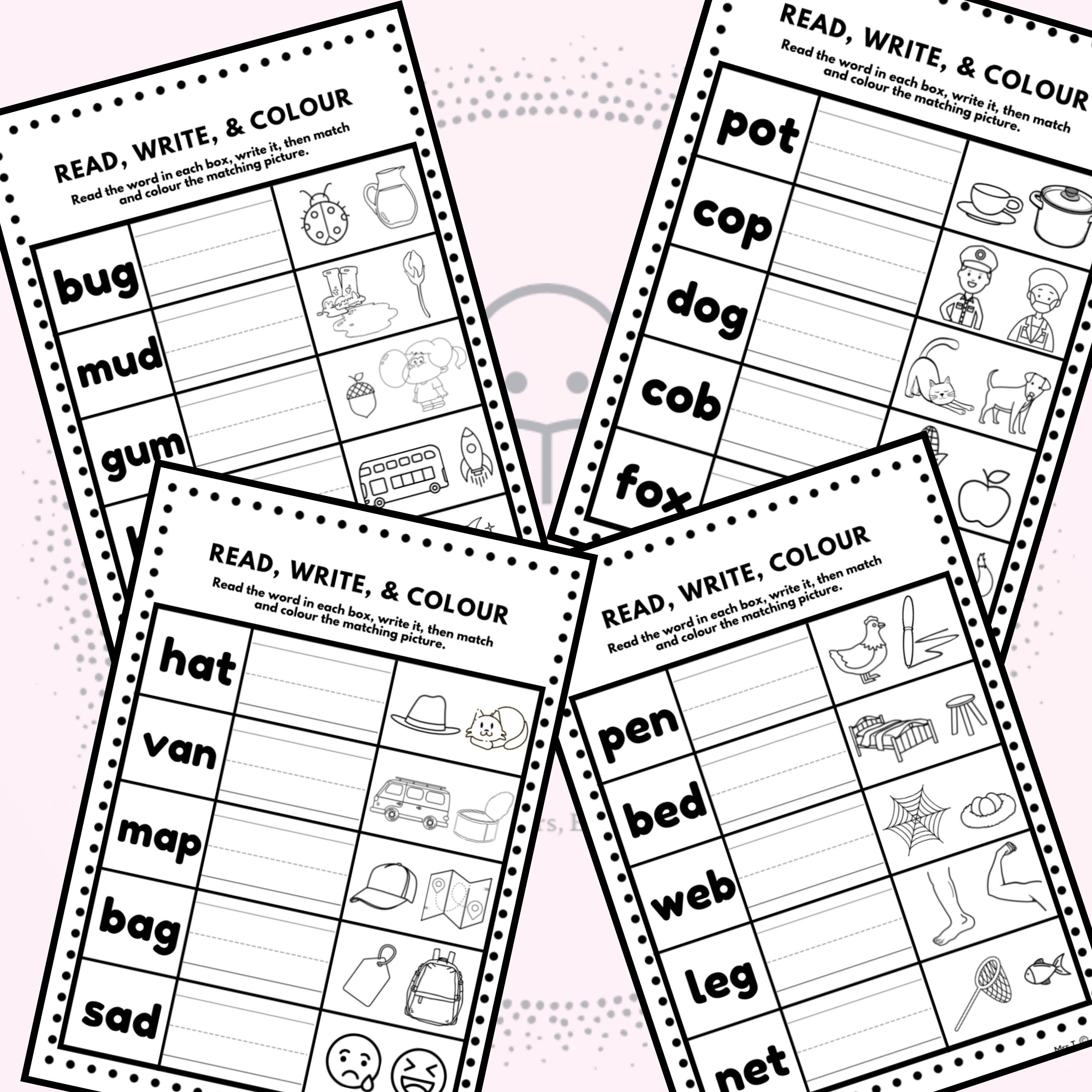 CVC Word Worksheets, Read, Colour, Write Worksheets, Primary ...