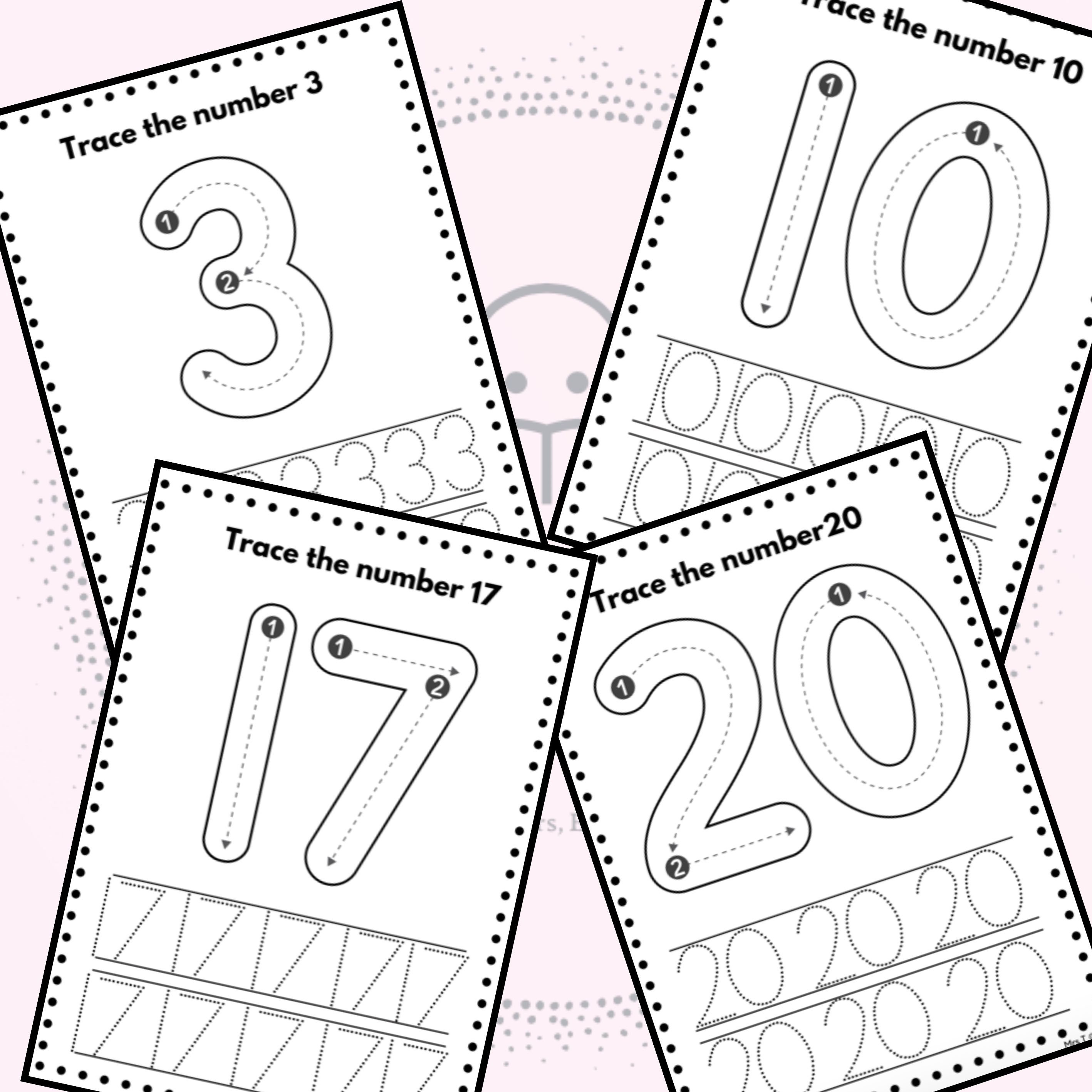 0-20 Number Tracing Worksheets,traceable Numbers,primary/kindergarten ...