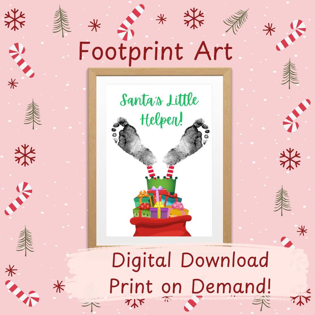 Elf Christmas Holiday Footprint Craft, Christmas Footprint Art ...