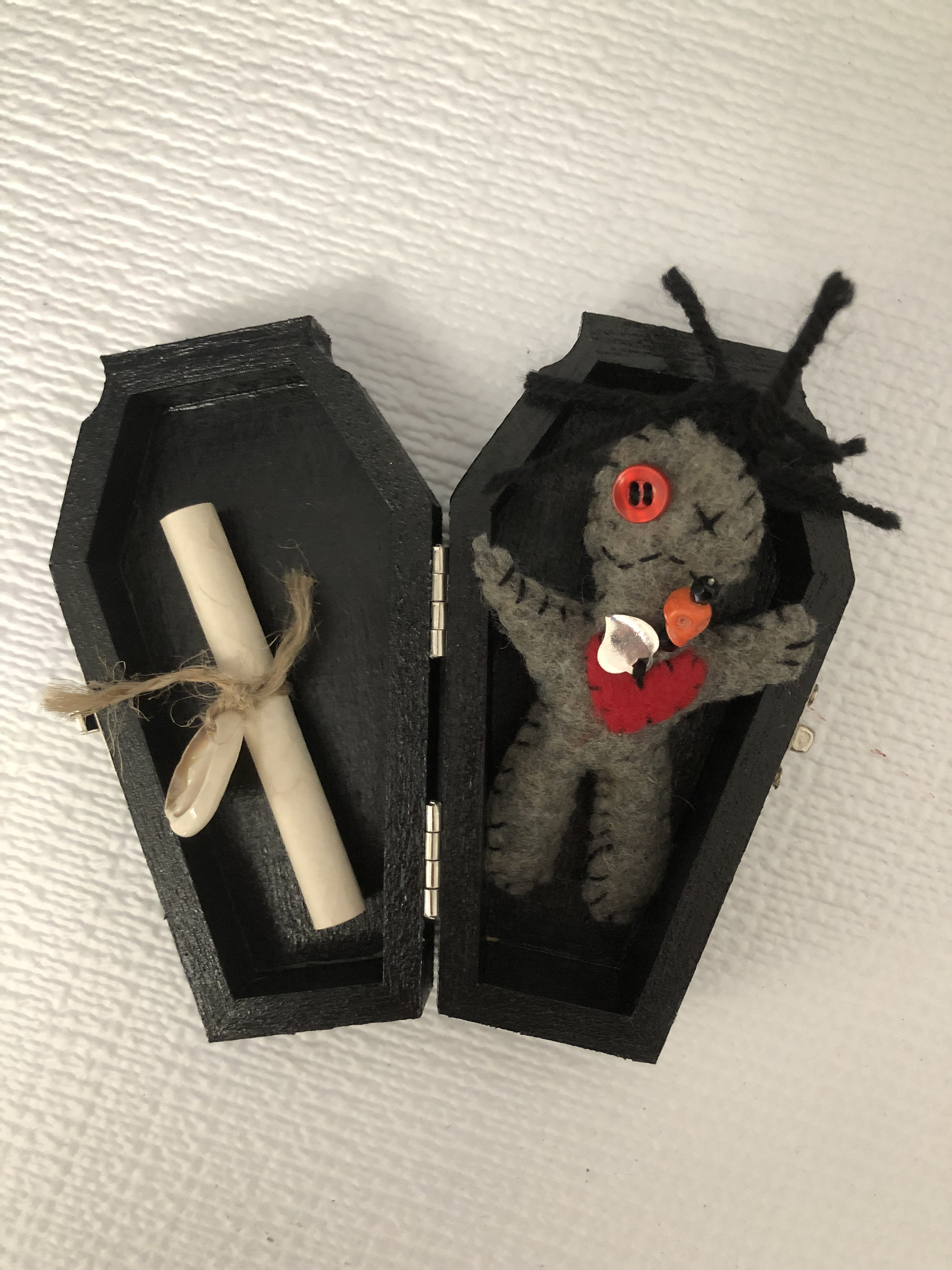 Voodoo Doll in a Coffin With Skull Voodoo Pin, Instructions Scroll and ...