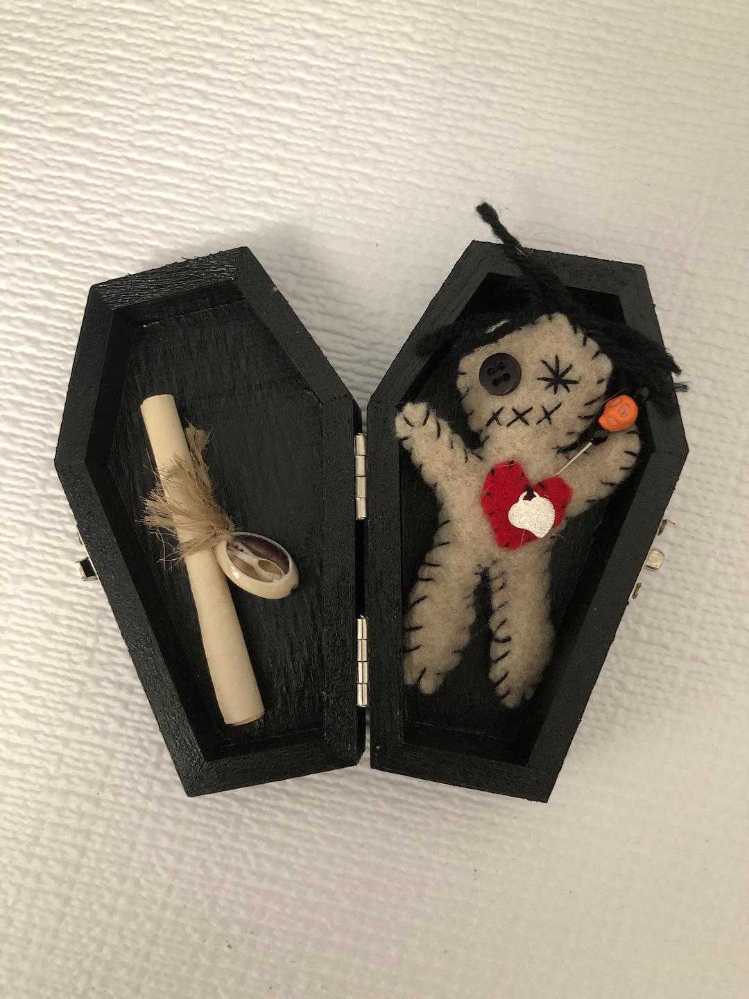 Voodoo Doll in a Coffin With Skull Voodoo Pin, Instructions Scroll and ...