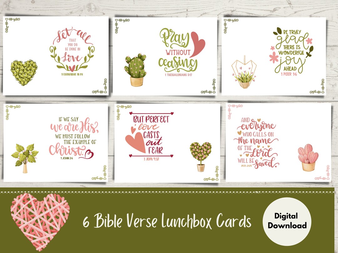 Bible Verse Note Cards, Scripture Cards, Lunchbox Notes, Bible Verse ...