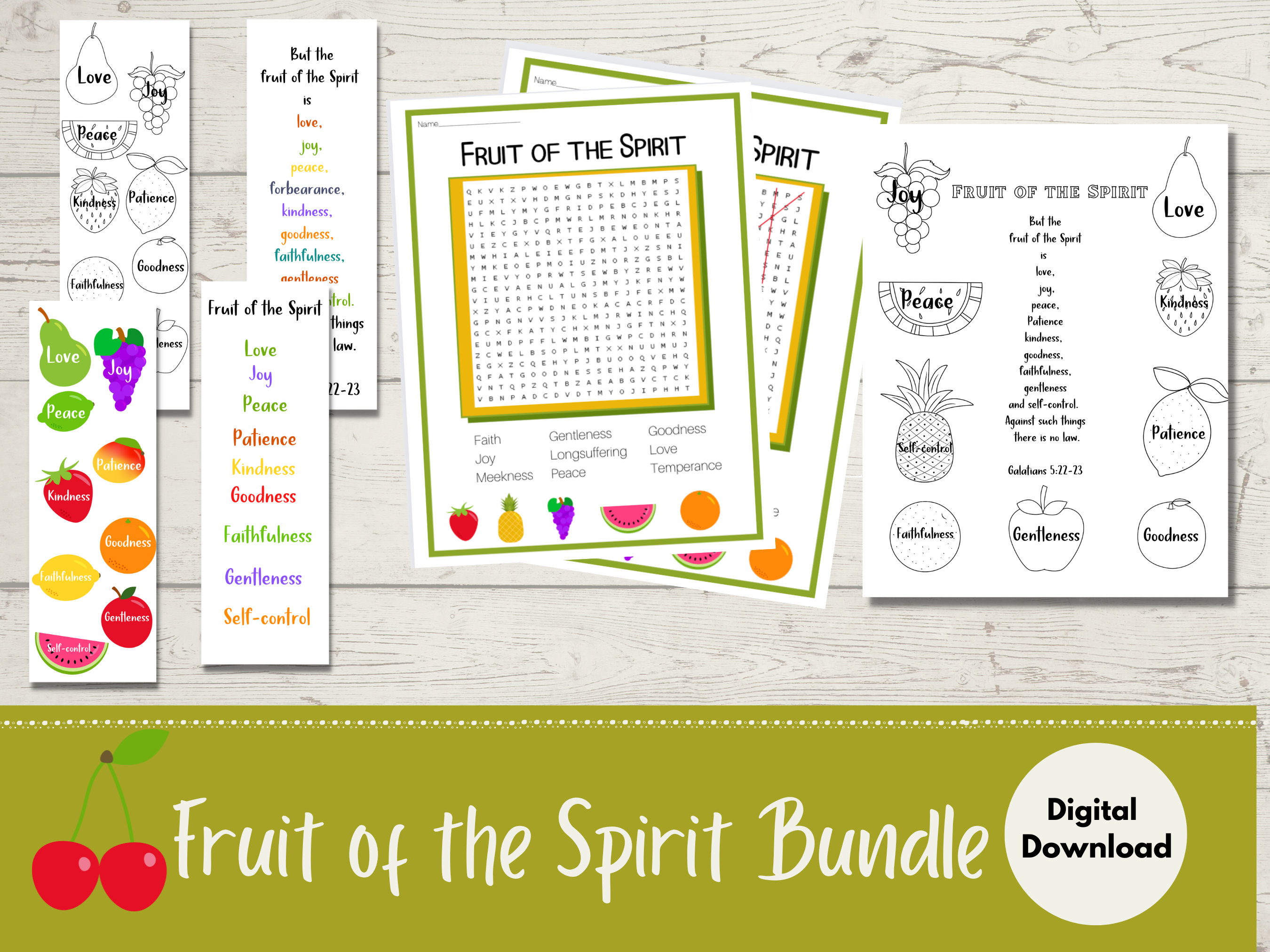 Fruit of the Spirit Bookmarks, Bible Verse Bookmark, Coloring Sheet ...