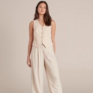 Golden Yellow Linen Waistcoat, Natural Linen Casual Vest, Front Button ...