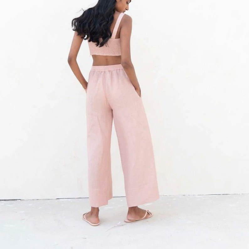 Soft Linen High Rise Linen Pants Wide Leg Dusty Pink Linen | Etsy