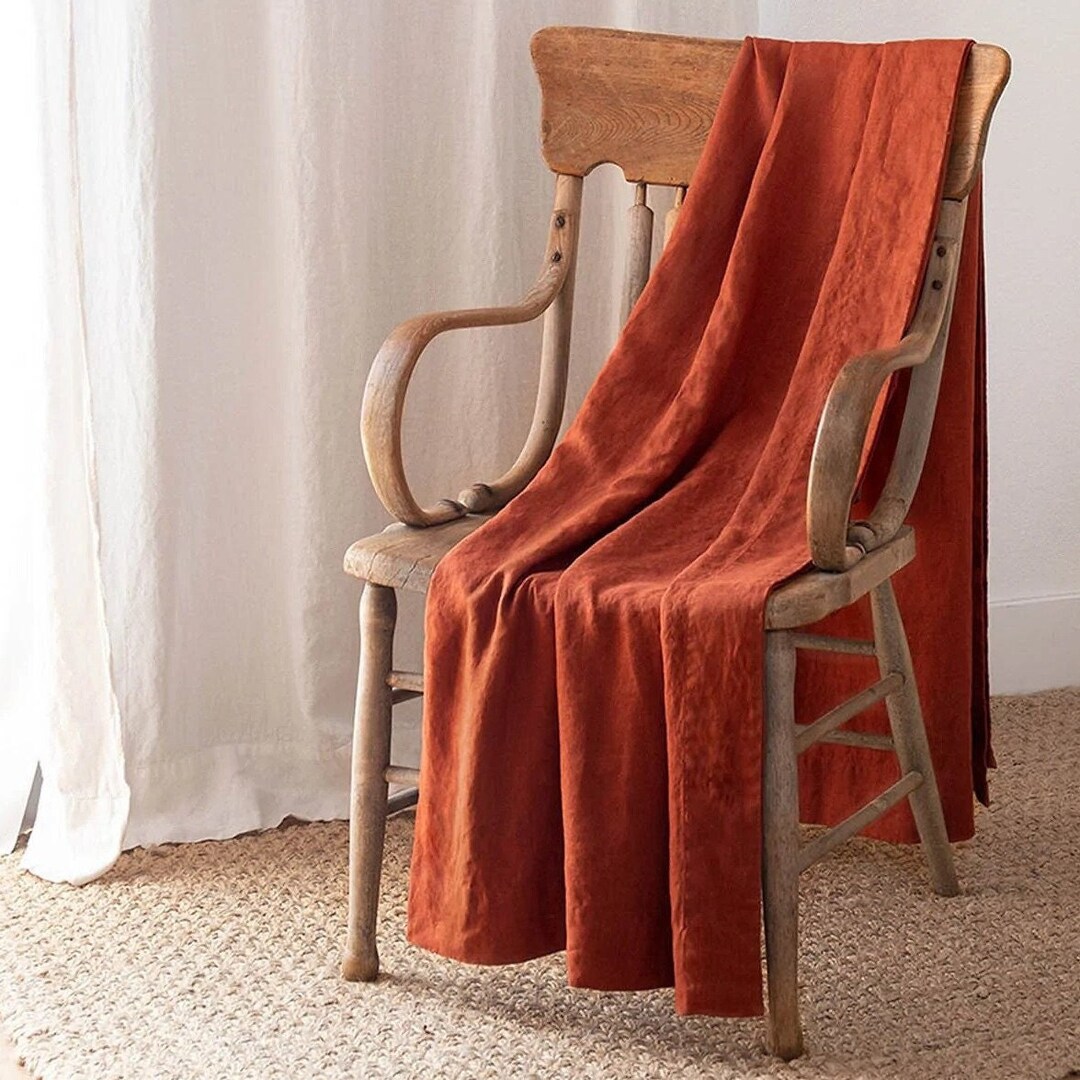 Rust Orange Linen Throw, Medium Weight Linen Blanket, Large Linen ...