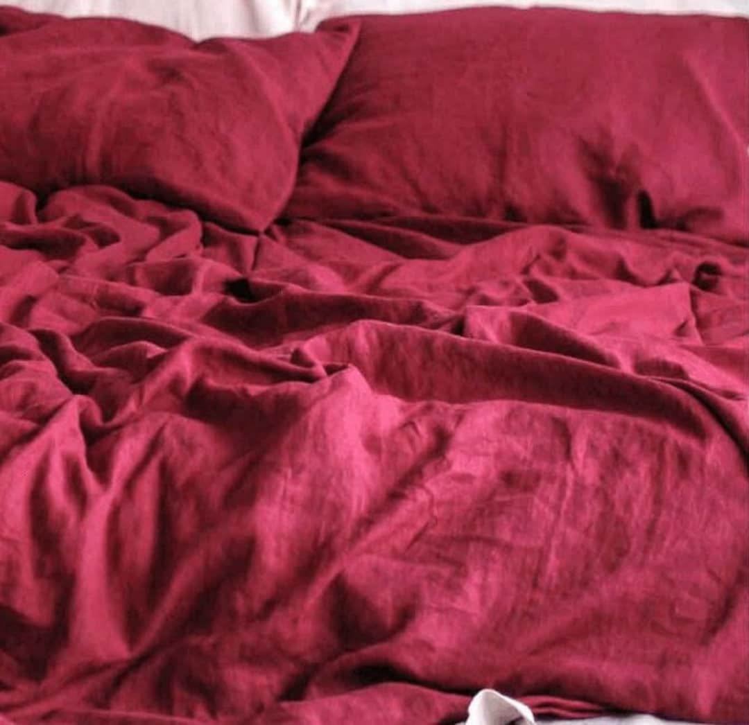 Cherry Red Cotton Duvet Cover, Cotton Bedding Set, 1 Duvet Cover + 2 ...