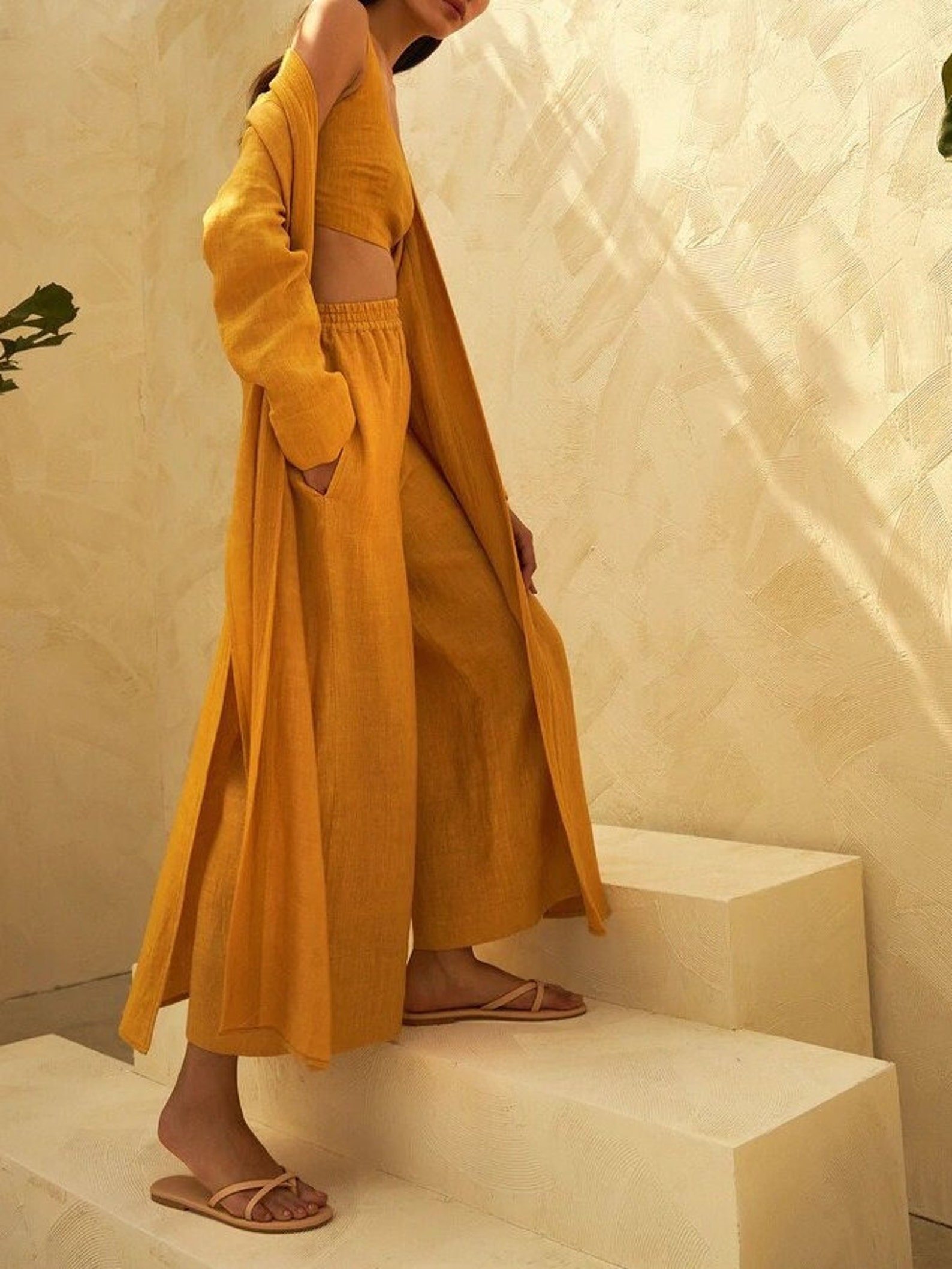 Natural Soft Linen Overlay With High Side Slits, Linen Boho Kimono ...