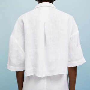 Beige Linen Button Down Boxy Crop Shirt, Natural Linen Button up Top - Etsy