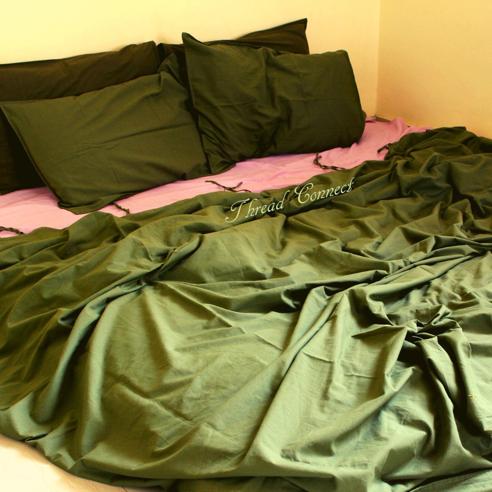 Forest Green Soft Cotton Flat Sheet, Emerald Green Bedding Set, Olive ...