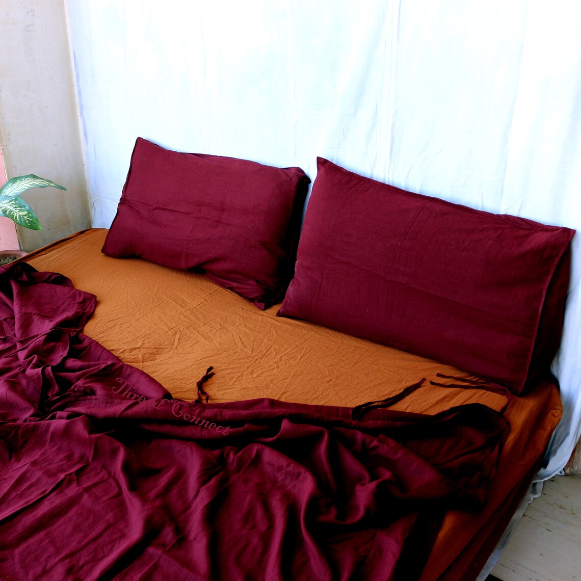 Cherry Red Pure Linen Duvet Cover Wine Red Linen Bedding Set - Etsy